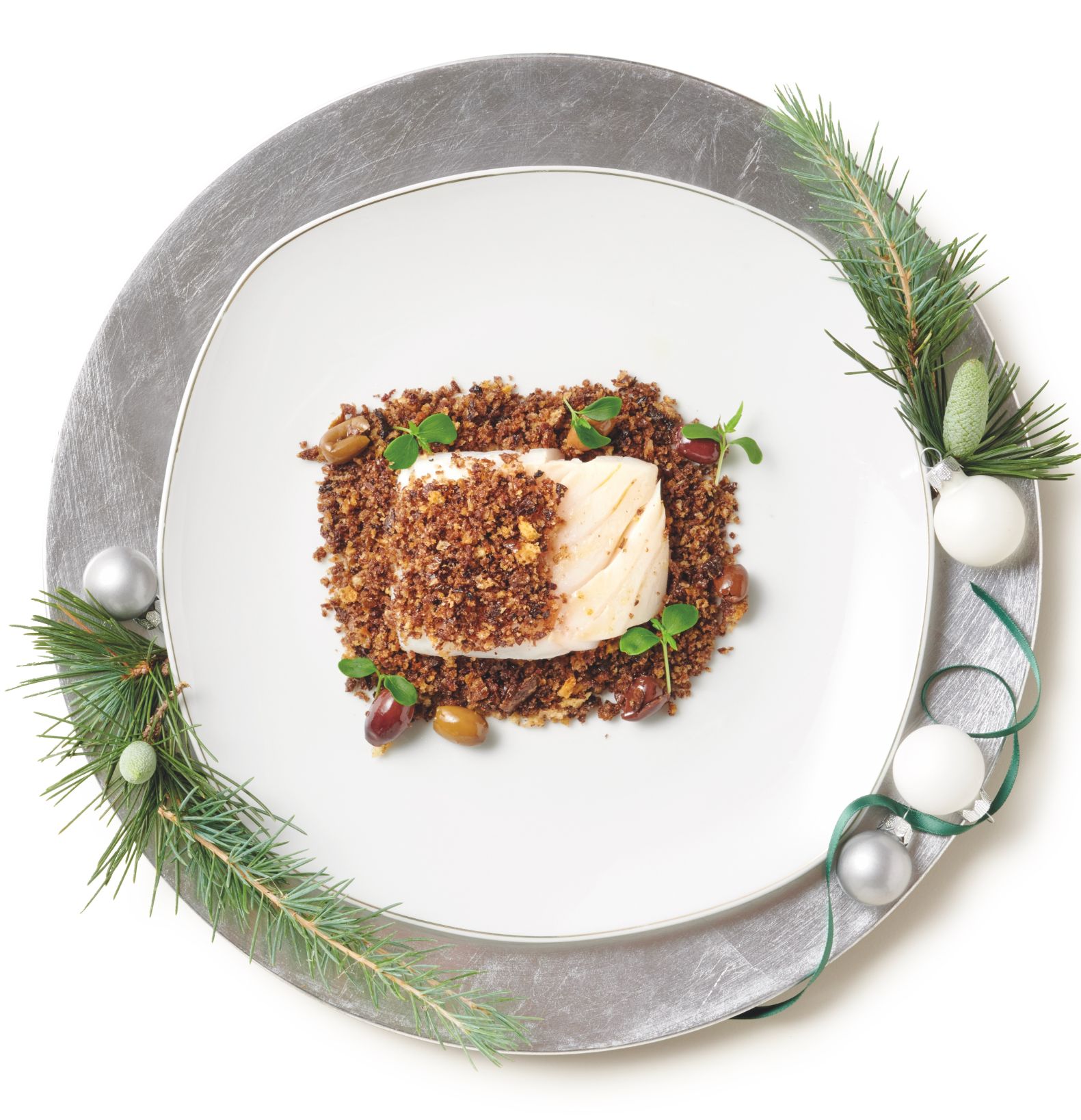 Filetto di merluzzo in crosta di olive taggiasche